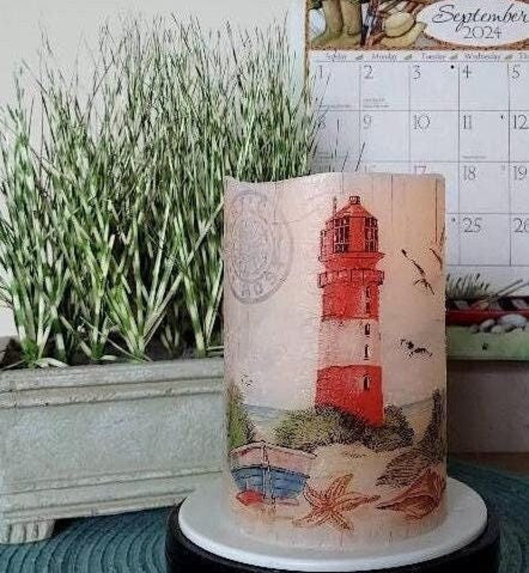 LIGHTHOUSE FLAMELESS CANDLE W/timer, Beach Candle, Lighthouse Candle ...