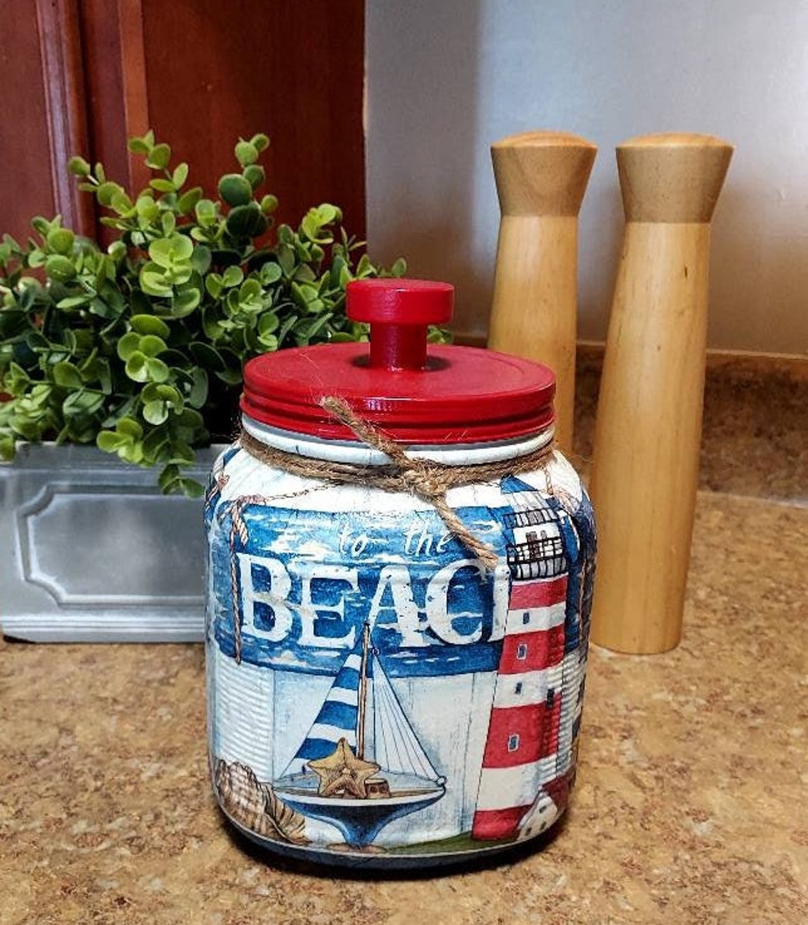 BEACH Cookie Jar Beach Decor Canister Beach House Decor - Etsy