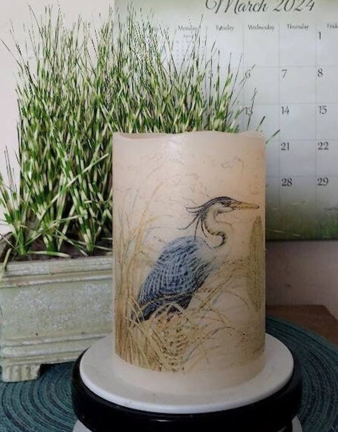 BLUE HERON FLAMELESS Candle W/timer, Blue Heron Light, Blue Heron ...