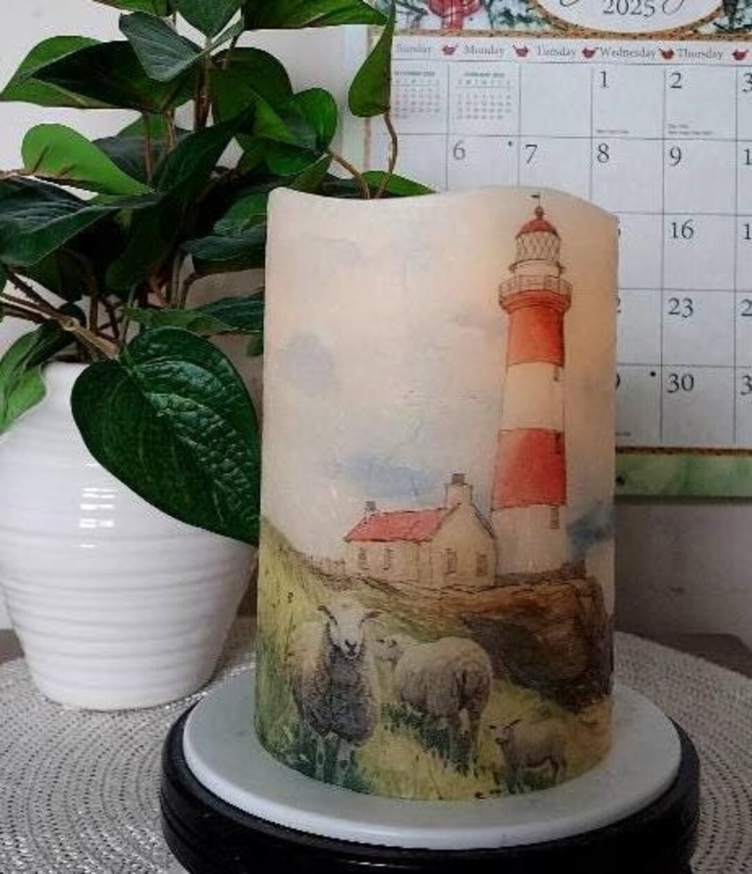 LIGHTHOUSE FLAMELESS CANDLE W/timer, Beach Candle, Lighthouse Candle ...