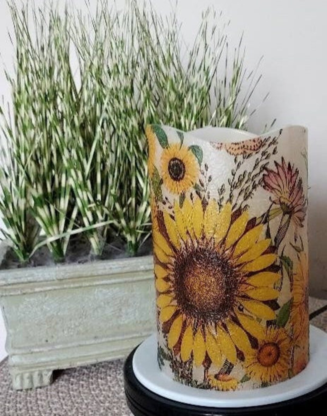 SUNFLOWER FLAMELESS CANDLE W/timer, Sunflower Candle, Sunflower Gift ...