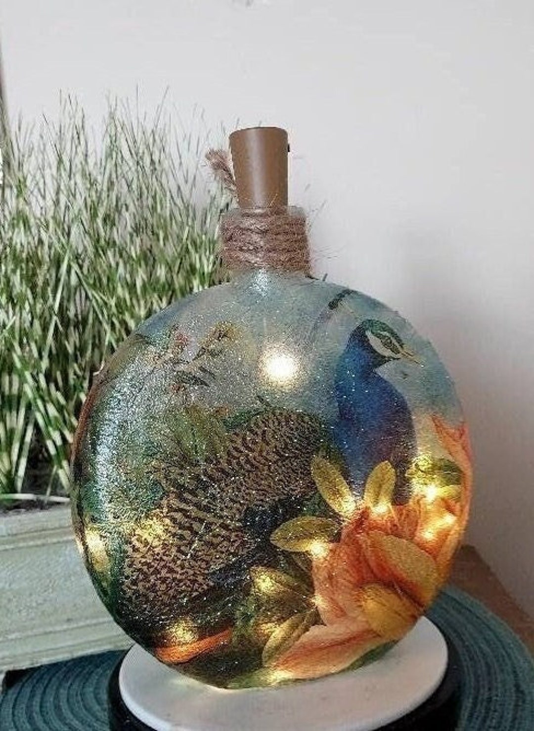 PEACOCK LIGHTED DECOR, Peacock Lit up Bottle, Peacock Gift, Peacock ...