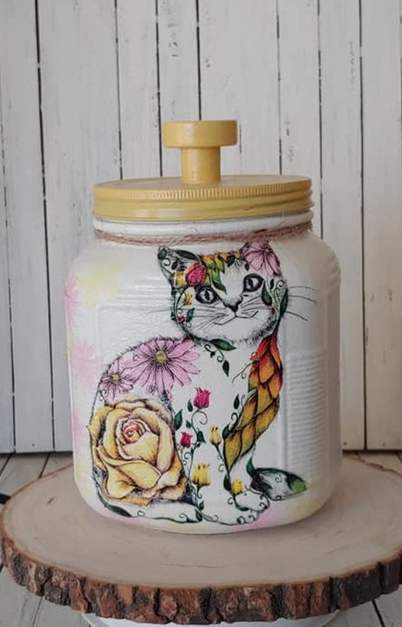 Cat Cookie Jar Cat Snack Jar Cat Jar Cat Glass Jar Cat | Etsy