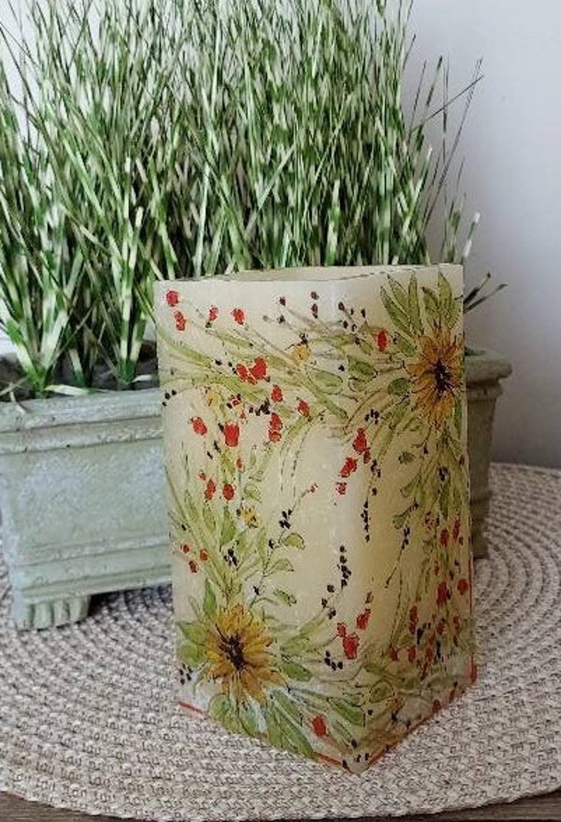 SUNFLOWER Square Flameless Candle Set W/remote Sunflower - Etsy