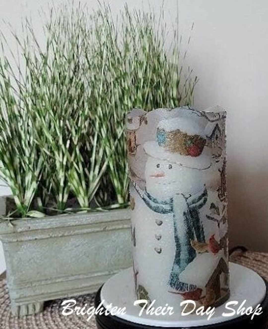 SNOWMAN/WINTER Flameless Candle W/timer, Snowman Candle, Winter Candle ...