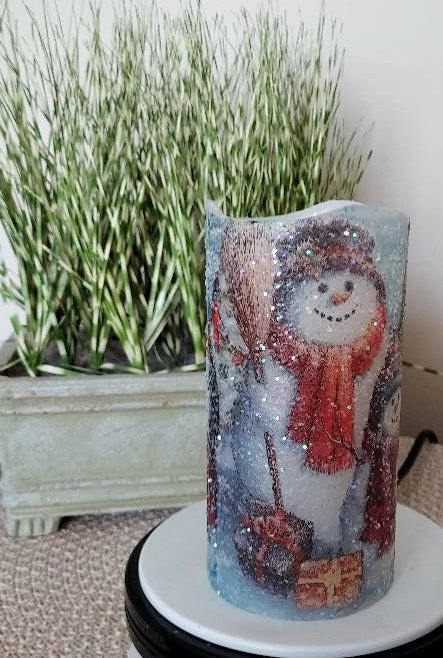 SNOWMAN Flameless Candle W/timer Snowman Candle Snowman - Etsy