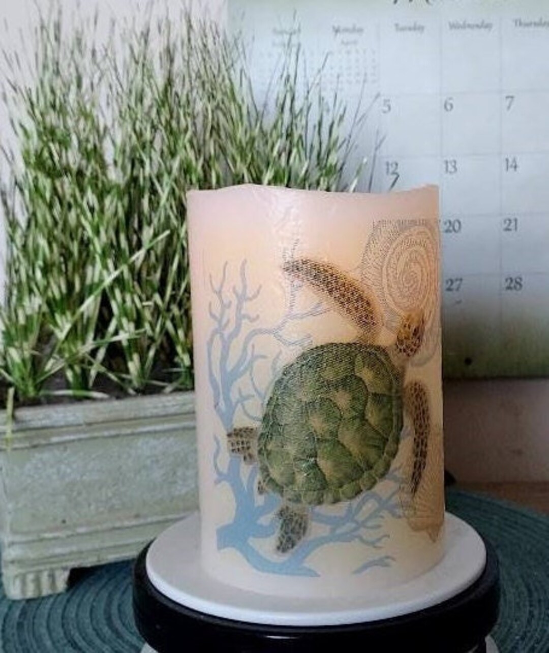 SEA TURTLE FLAMELESS Candle W/timer, Flameless Turtle Candle, Turtle ...