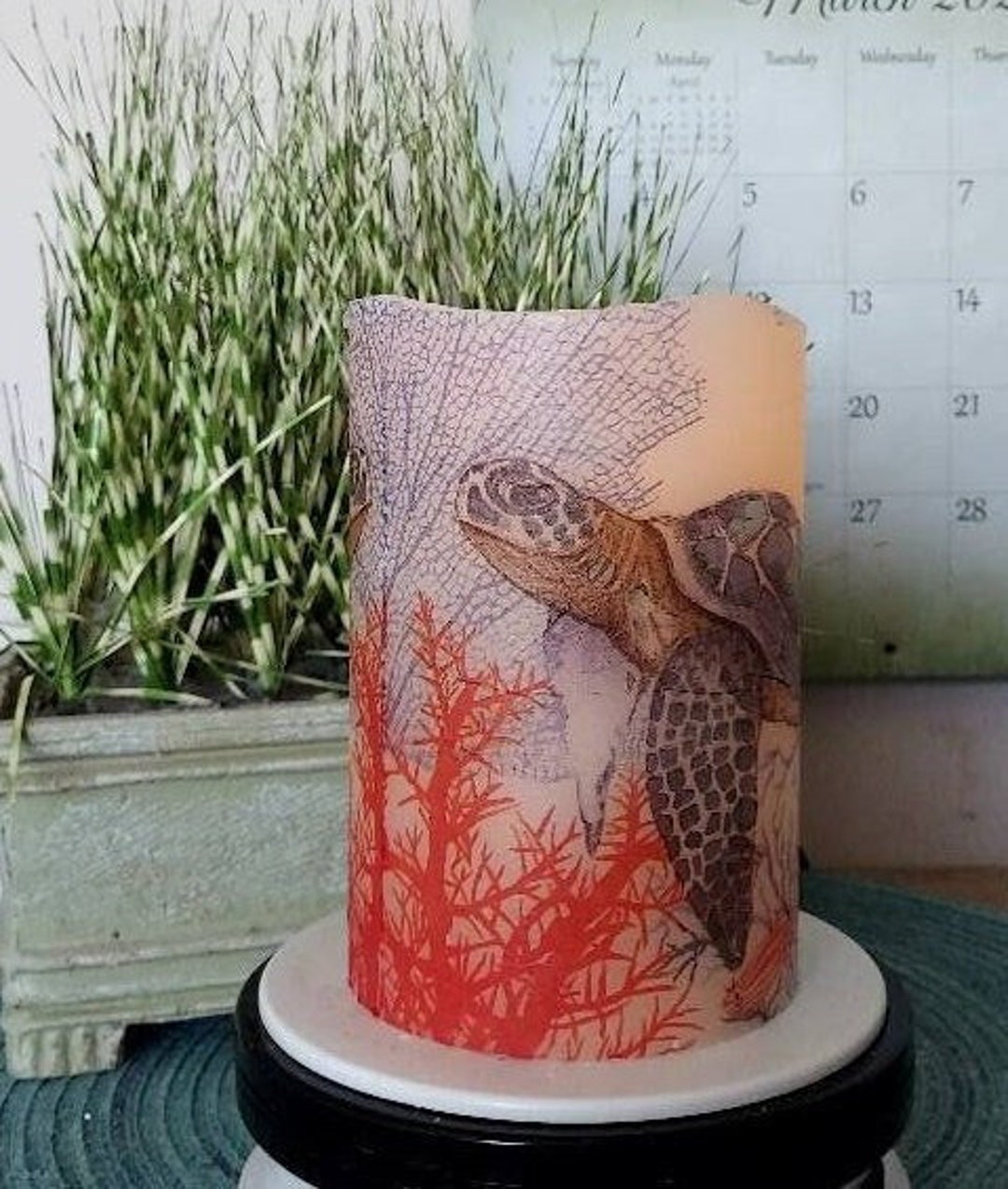 SEA TURTLE FLAMELESS Candle W/timer, Turtle Candle, Flameless Turtle ...