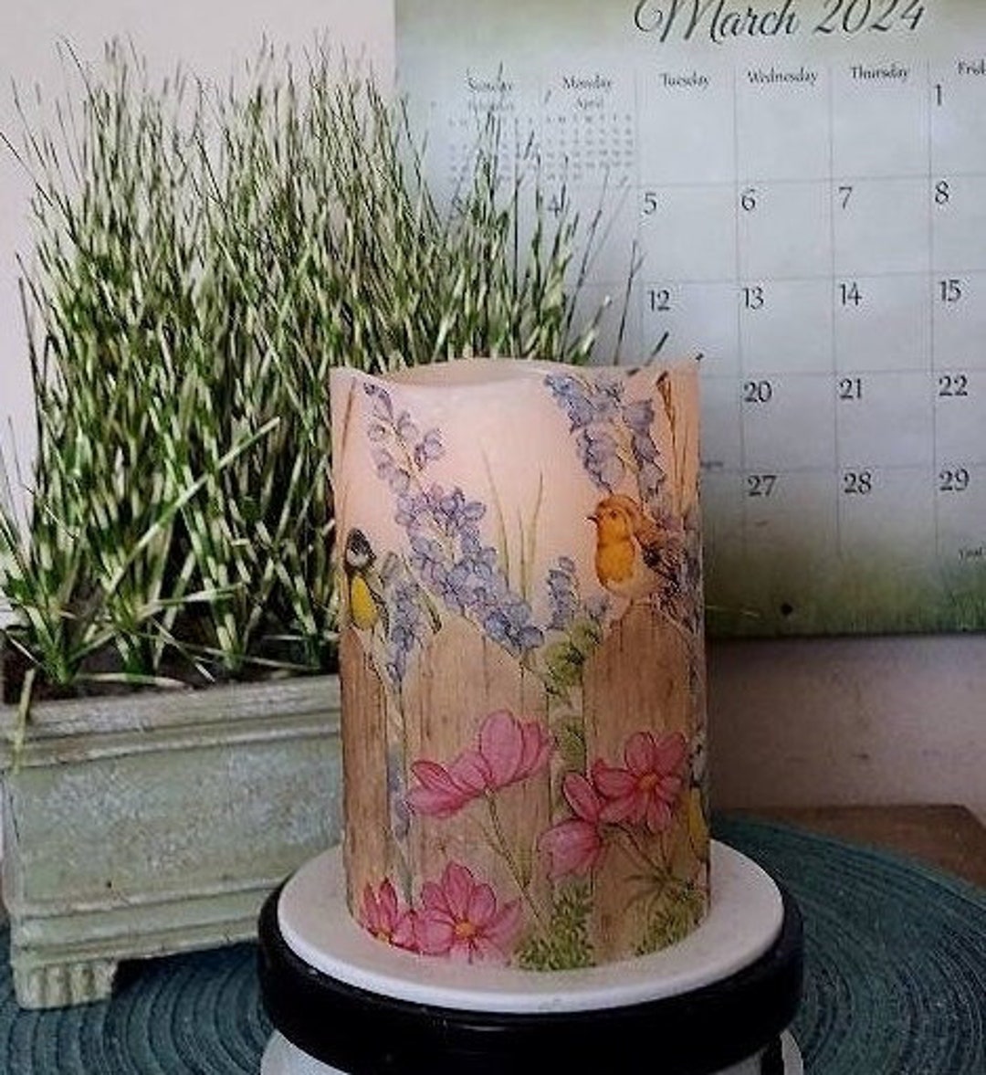 SPRING/FLORAL Flameless Candle W/timer, Spring Flameless Candle ...