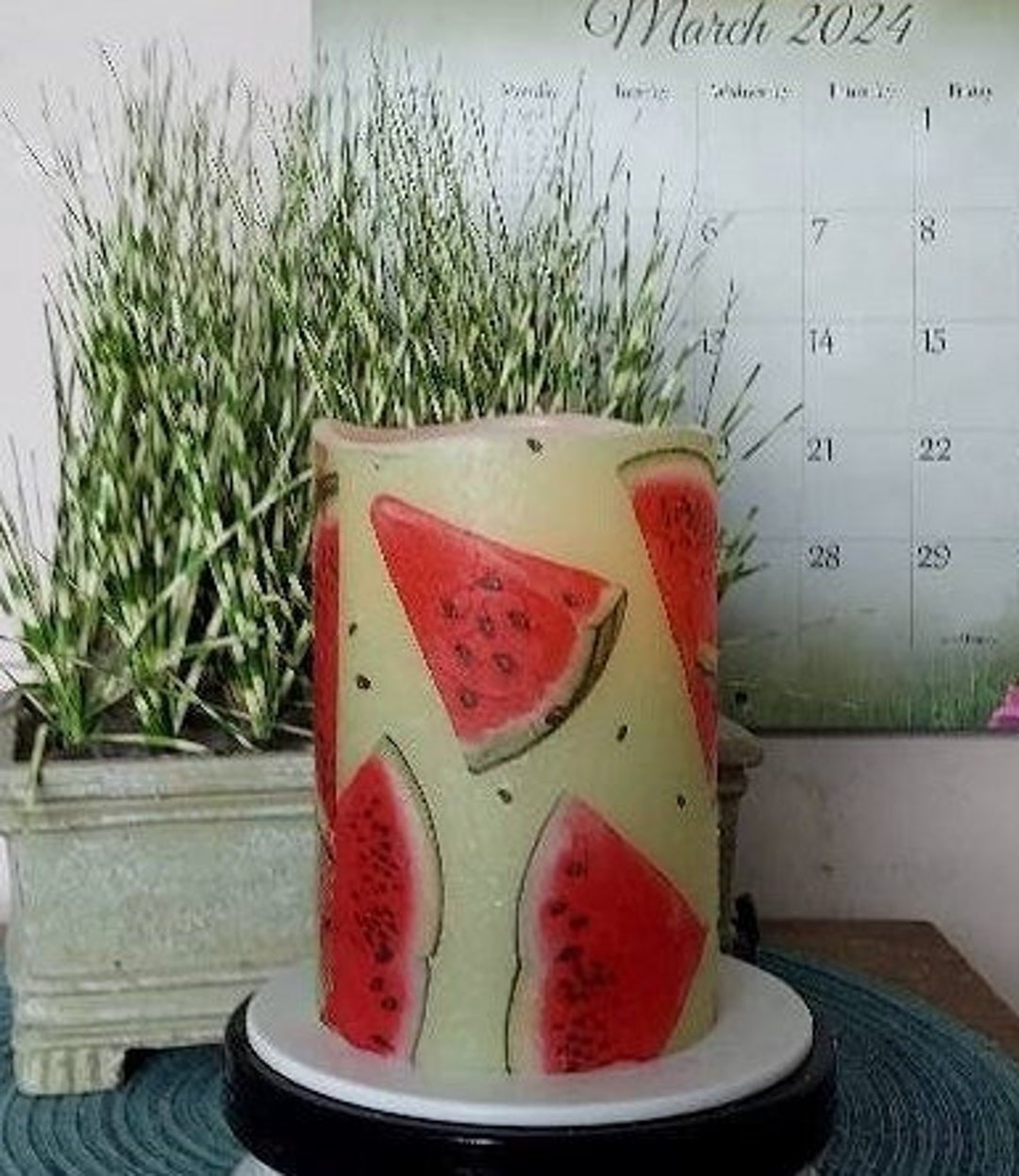 WATERMELON FLAMELESS CANDLE W/timer, Watermelon Candle, Watermelon ...