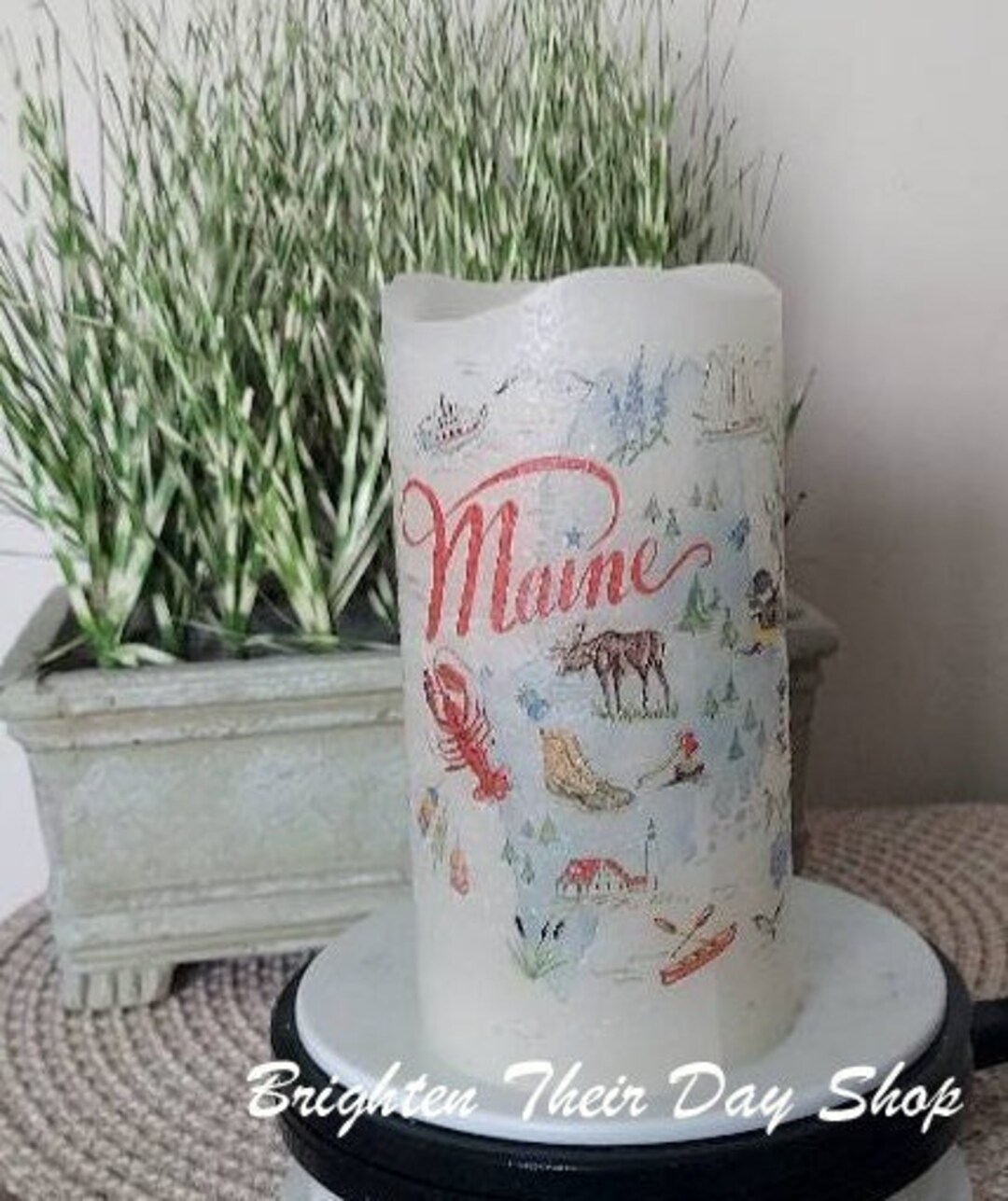 MAINE FLAMELESS CANDLE W/timer Flameless Maine Candle - Etsy