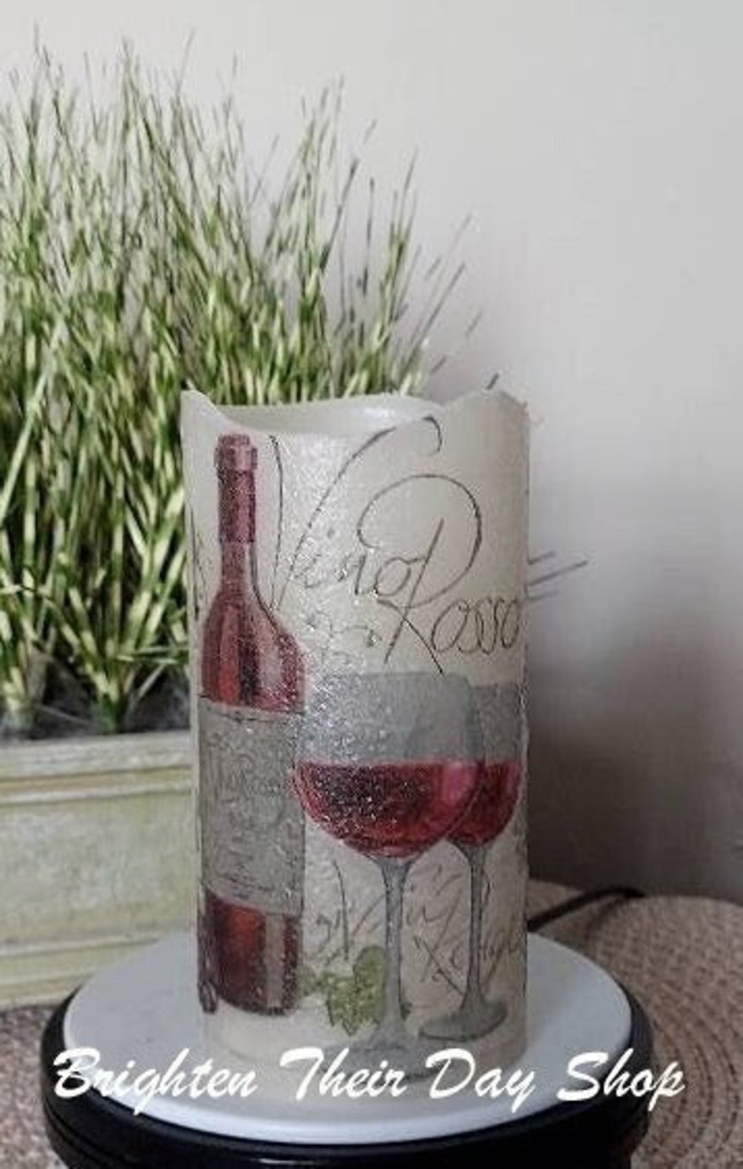 WINE BOTTLE/GLASSES Flameless Candle W/timer, Wine Flameless Candle ...