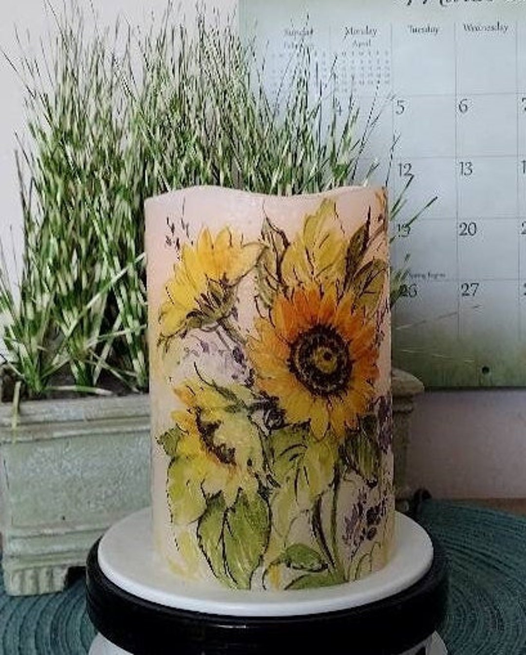 SUNFLOWER FLAMELESS CANDLE W/timer, Sunflower Candle, Sunflower Gift ...
