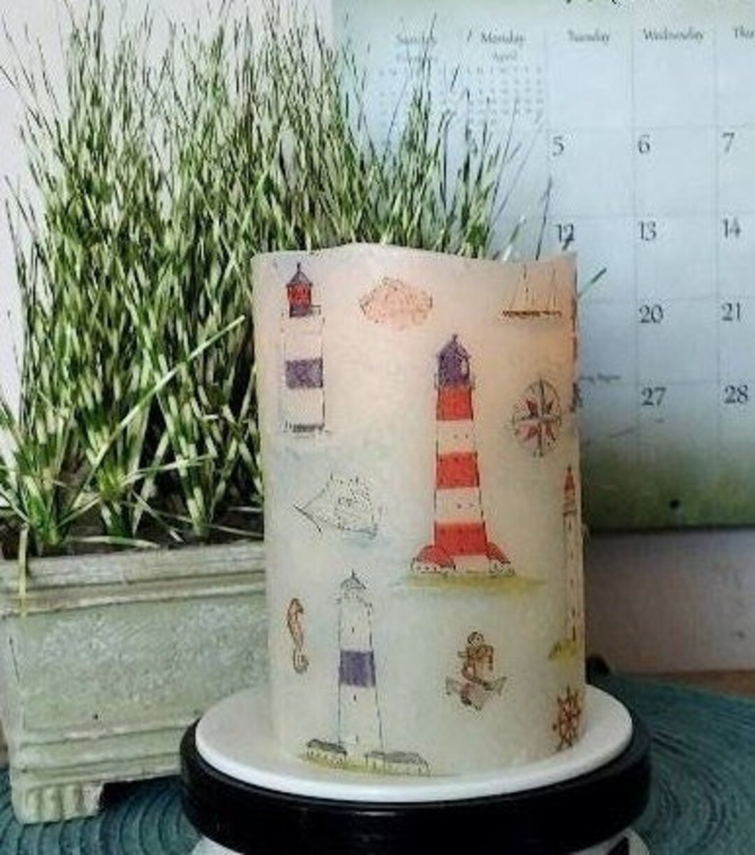 BEACH FLAMELESS CANDLE W/timer, Beach Candle, Lighthouse Flameless ...