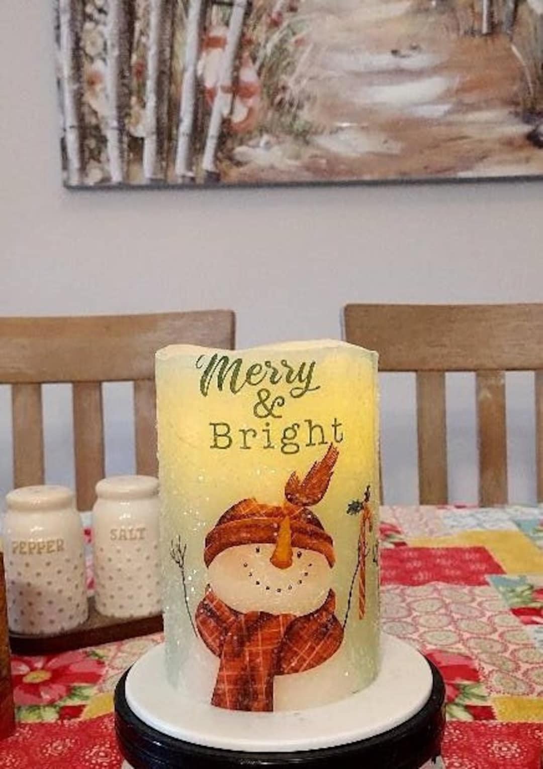 SNOWMAN FLAMELESS CANDLE W/timer, Snowman Candle, Snowman Decoration ...