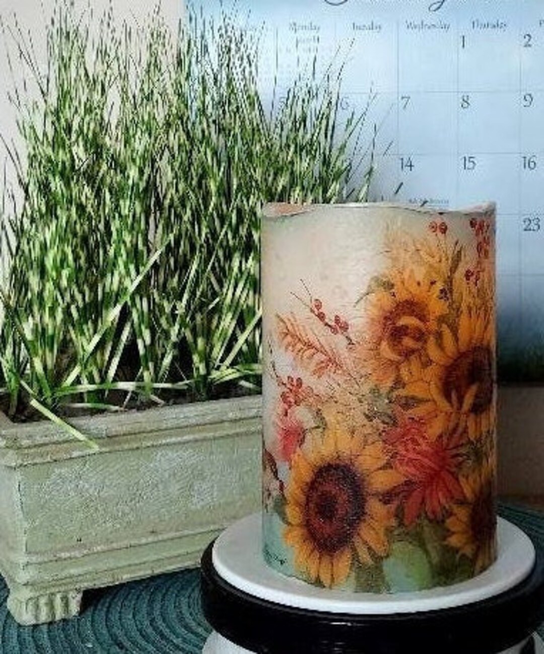 SUNFLOWER FLAMELESS CANDLE W/timer, Sunflower Candle, Sunflower Gift ...