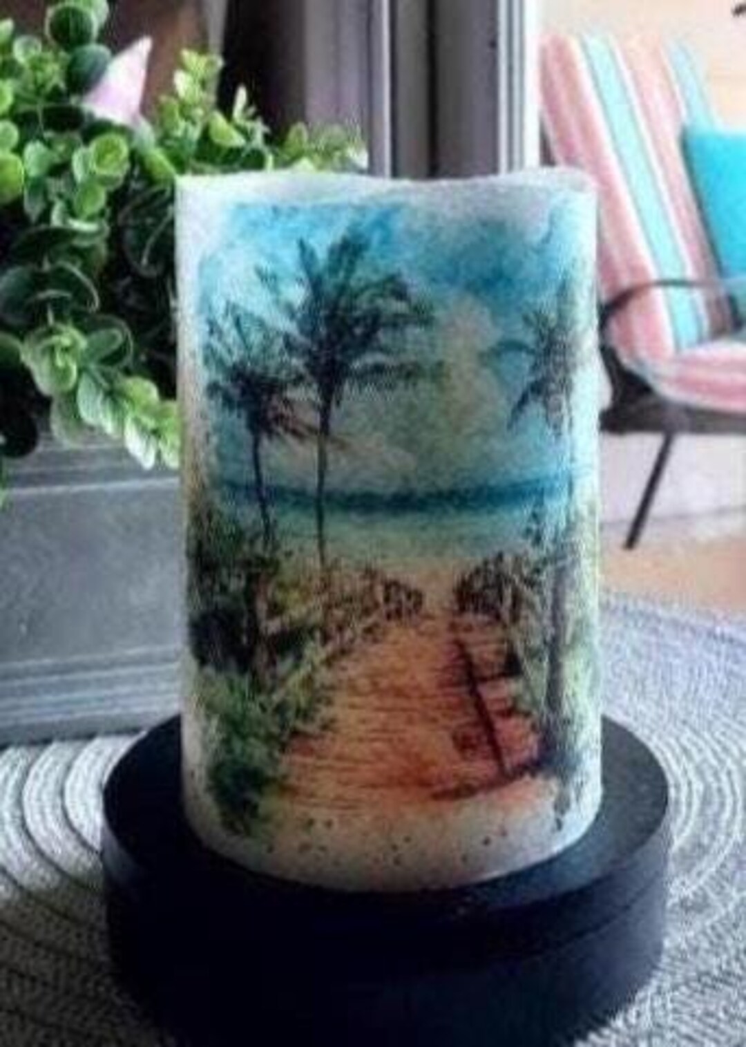 BEACH FLAMELESS CANDLE W/timer, Beach Flameless Candle, Beach Candle ...
