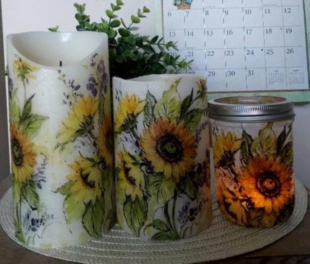 SUNFLOWER FLAMELESS CANDLE W/timer, Sunflower Candle, Sunflower Gift ...