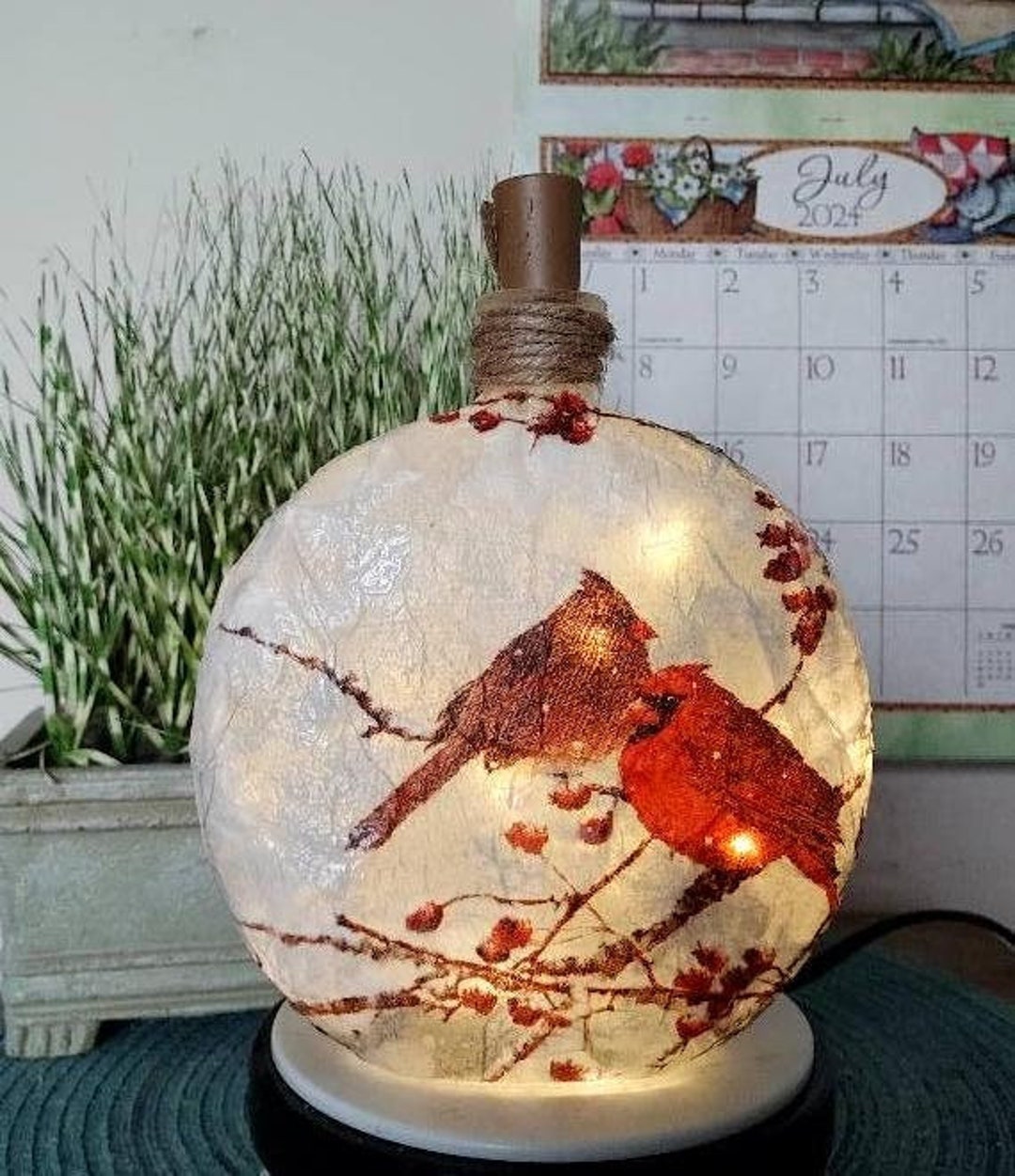 CARDINAL Light-up Bottle, Cardinal Lit Bottle, Lighted Decor, Lighted ...