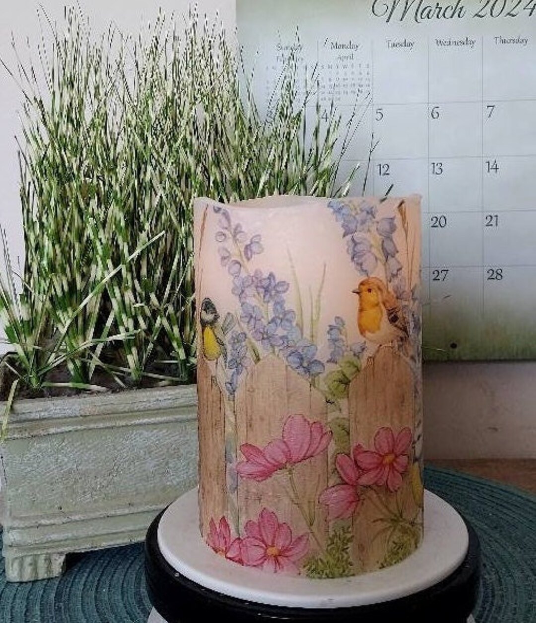 SPRING/FLORAL Flameless Candle W/timer, Spring Flameless Candle ...