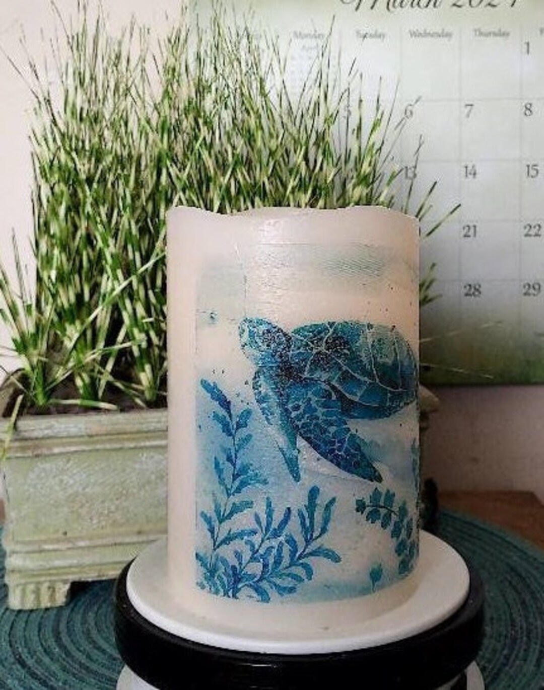 SEA TURTLE FLAMELESS Candle W/timer, Sea Turtle Candle, Sea Turtle Wax ...