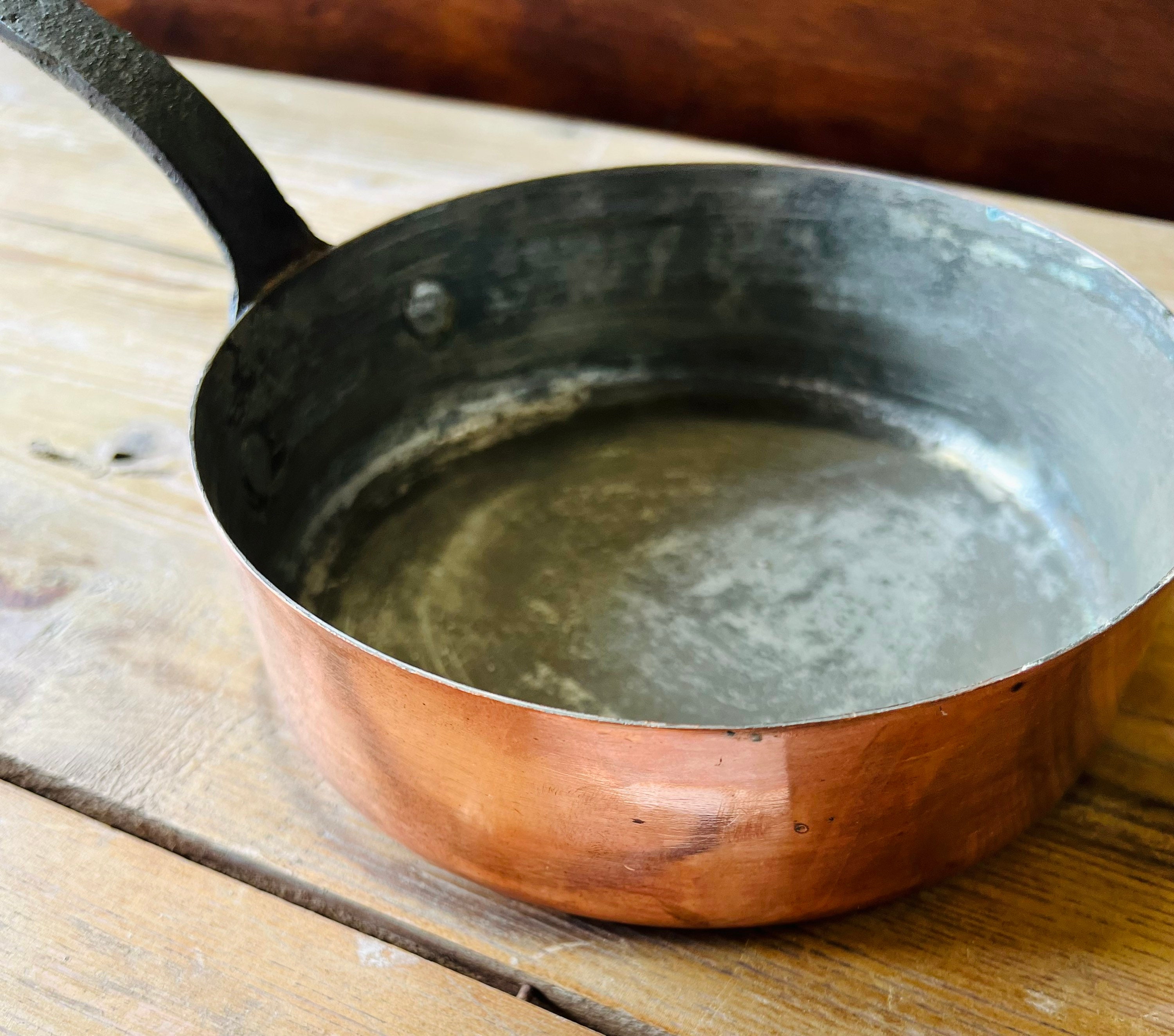 Kitchen & Dining tin lined Copper Clad Brass Handle Wall Skillet copper ...
