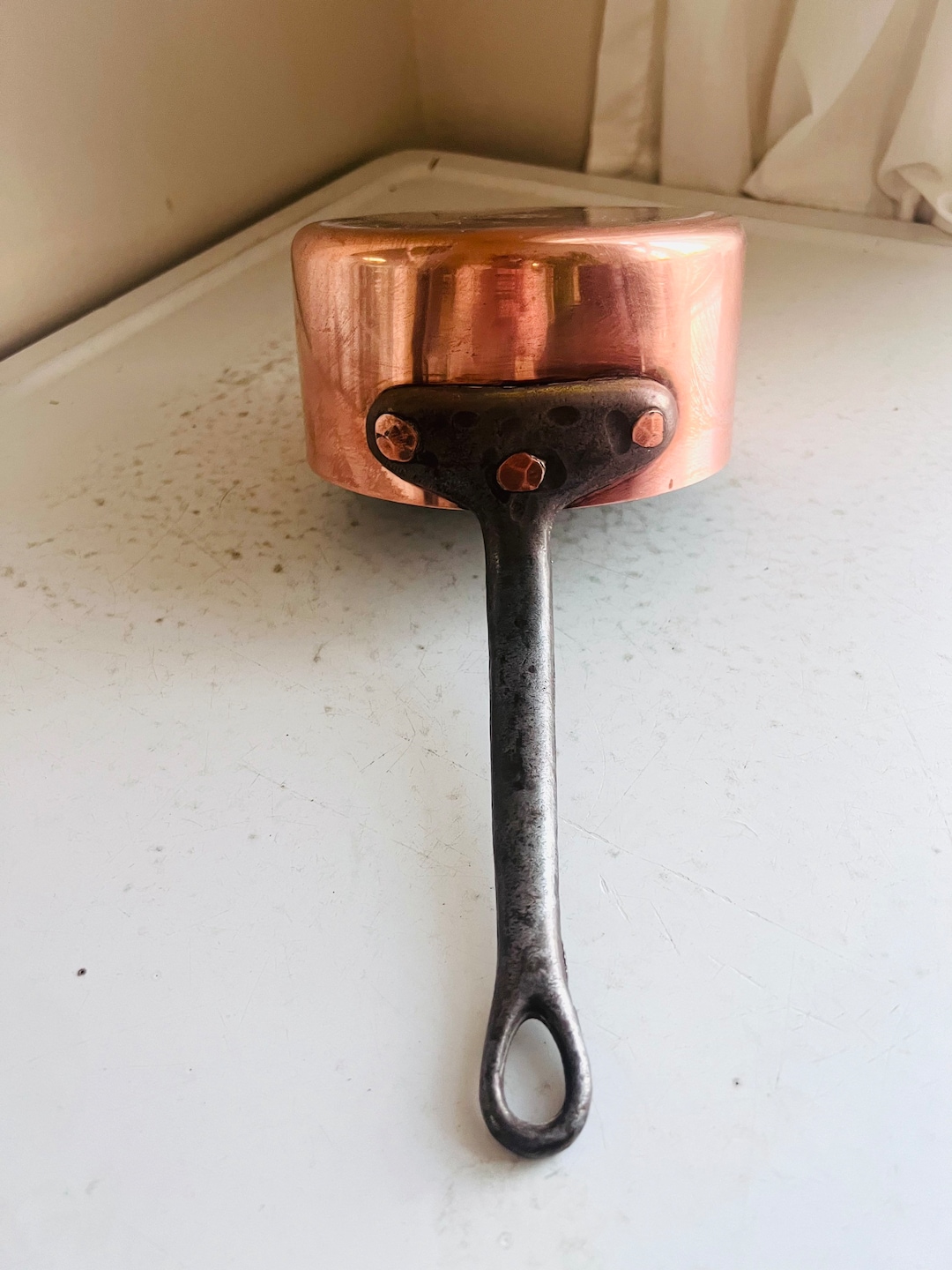 French Copper Pot W/ Cast Iron Handle Hammered Copper - Etsy