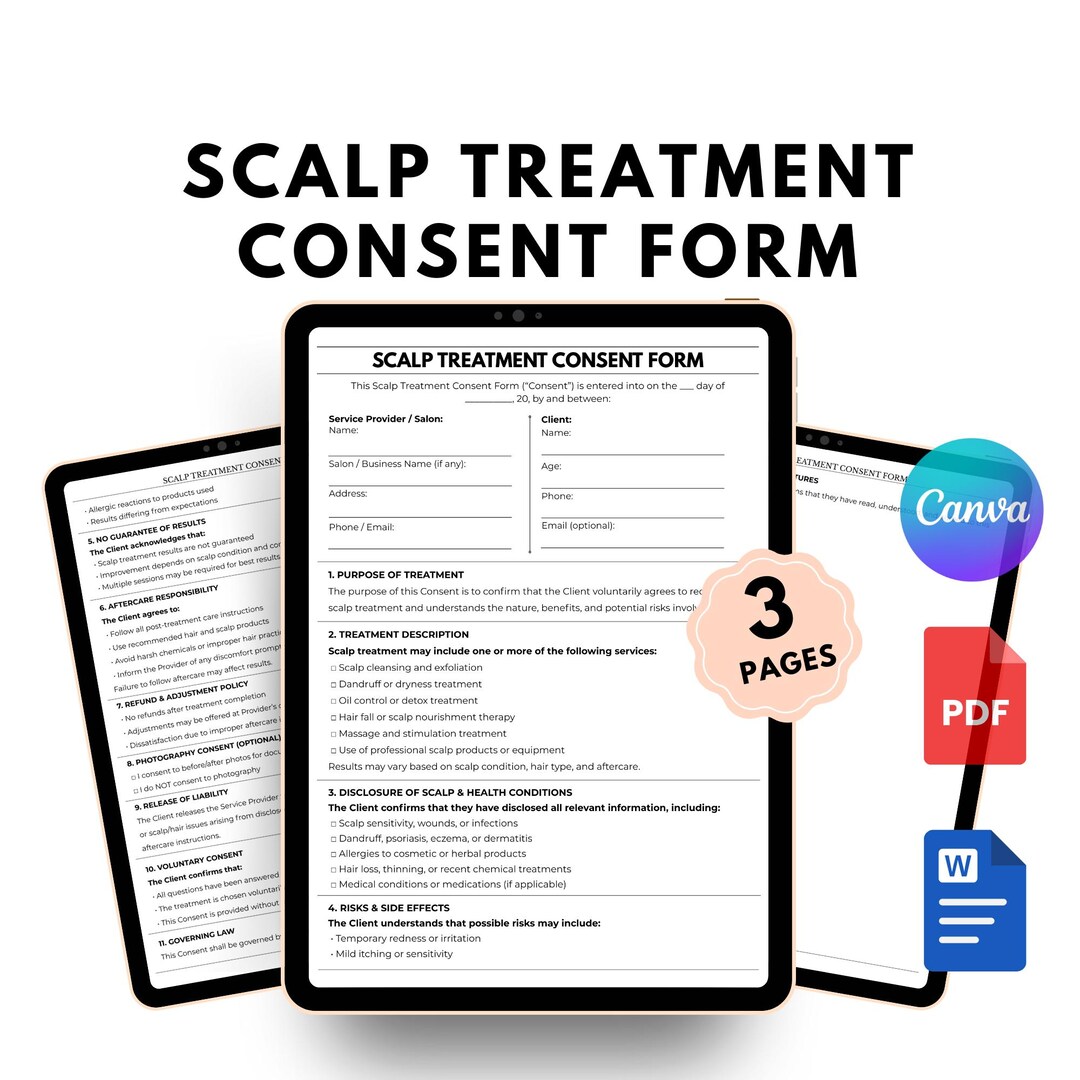 Editable Scalp Treatment Consent Form – Scalp Care Client Waiver PDF ...