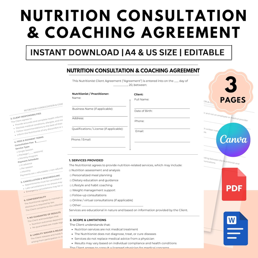 Editable Nutrition Consultation & Coaching Agreement – Nutrition Coach ...