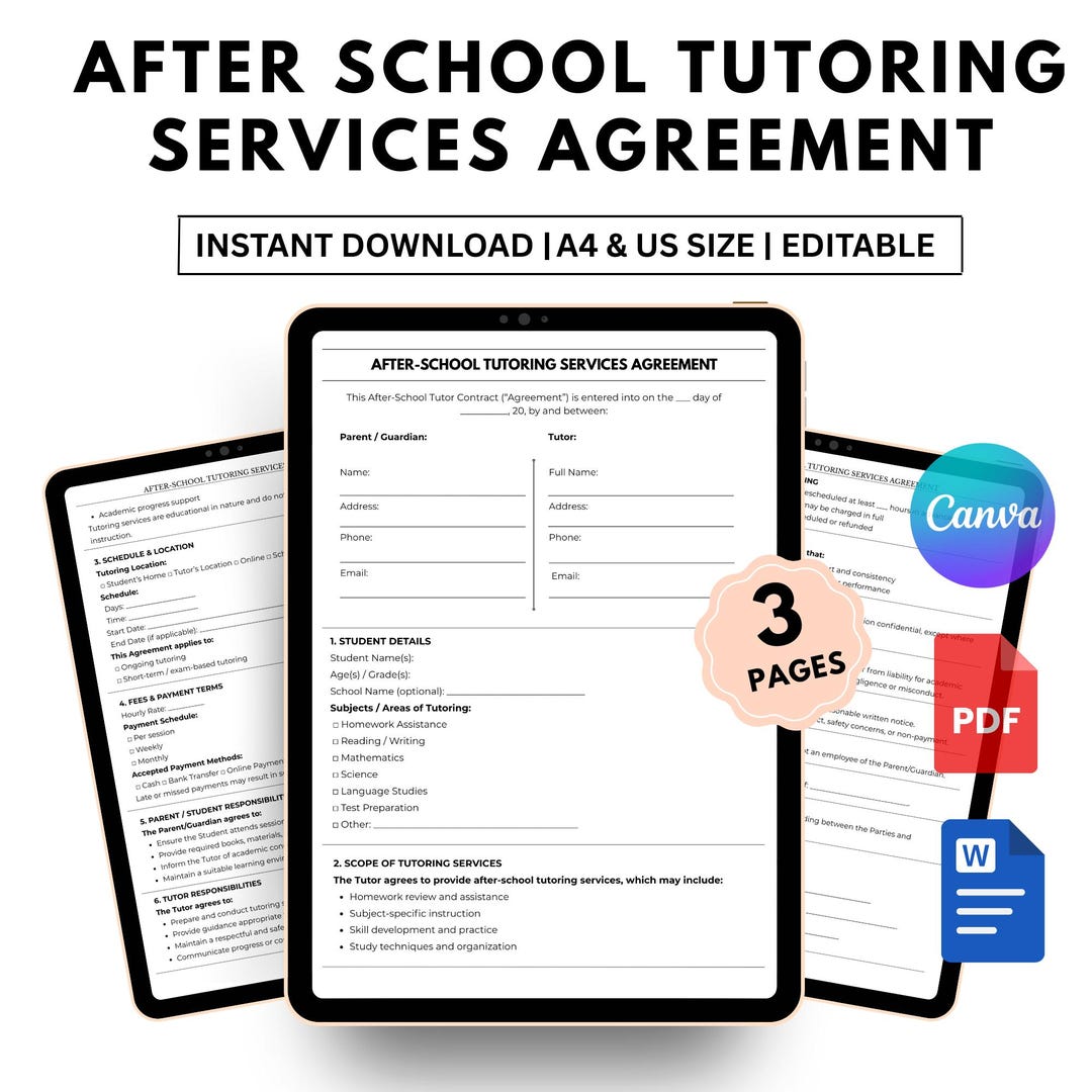 Editable After-school Tutor Contract – Private Tutor Service Agreement ...