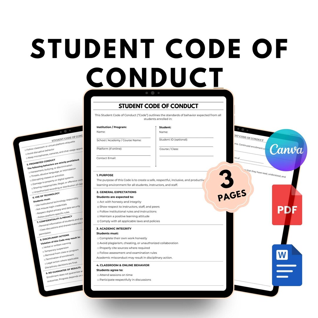 Editable Student Code of Conduct | School & Course Behavior Policy PDF ...