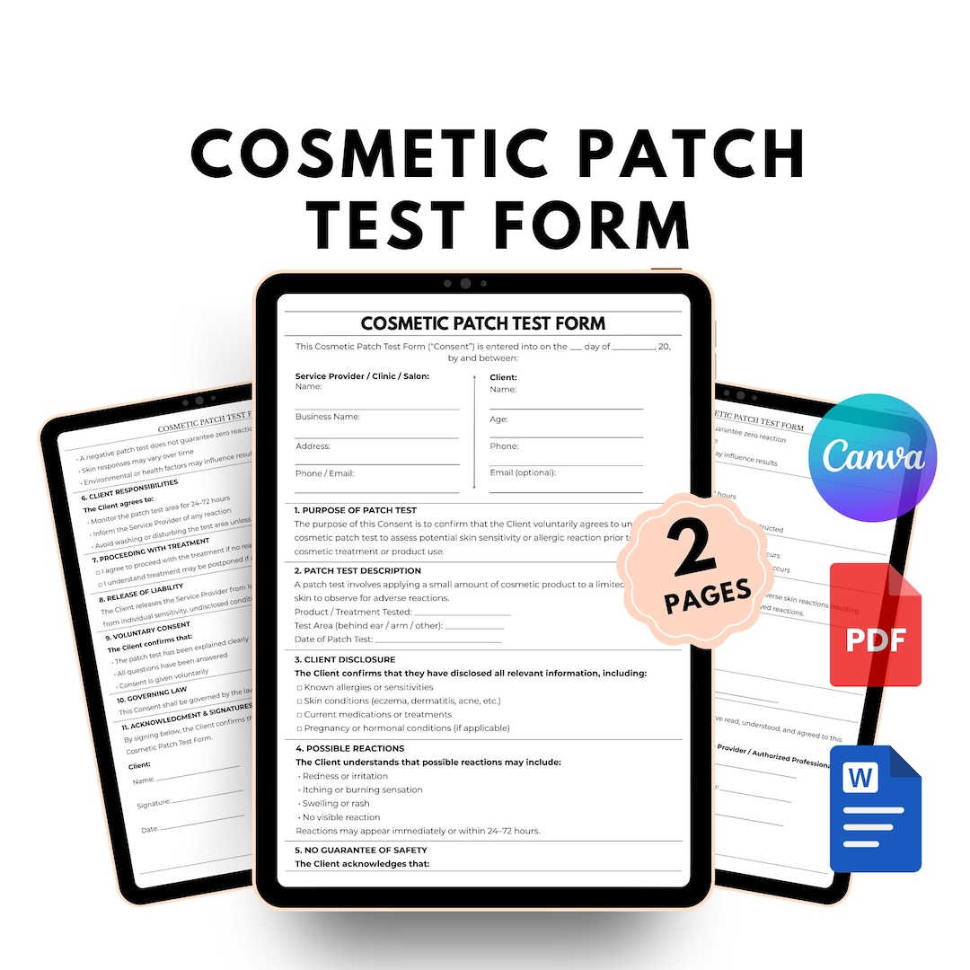 Editable Cosmetic Patch Test Form – Beauty Patch Test Consent PDF Word ...