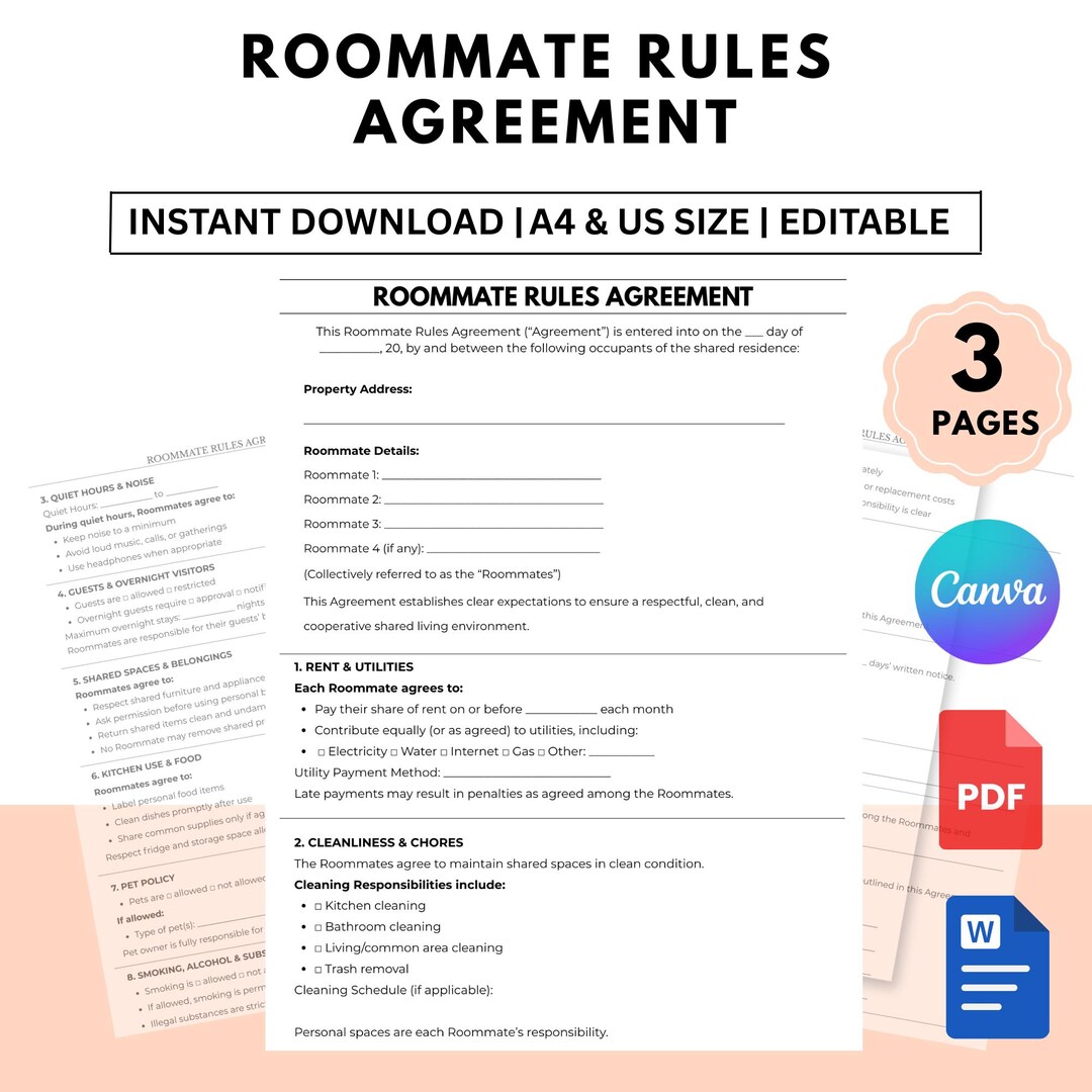 Editable Roommate Rules Agreement – Roommate House Rules Contract ...