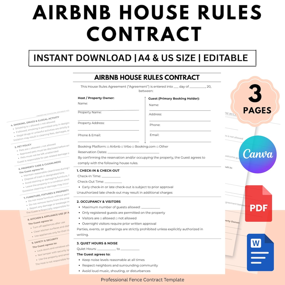 Editable Airbnb House Rules Contract – Short Term Rental Rules ...