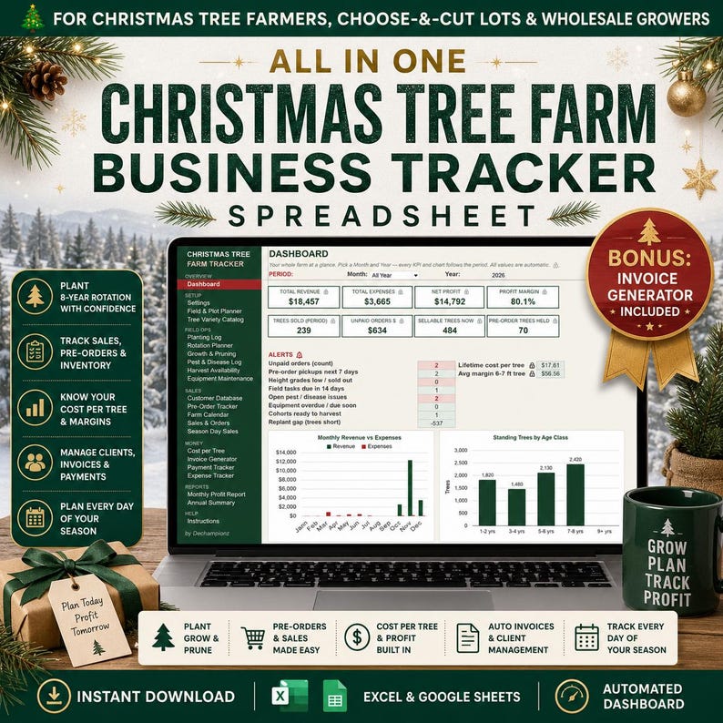 Christmas Tree Farm Business Tracker Spreadsheet | Excel & Google ...