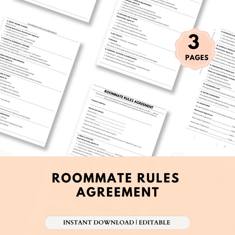 Editable Roommate Rules Agreement – Roommate House Rules Contract ...