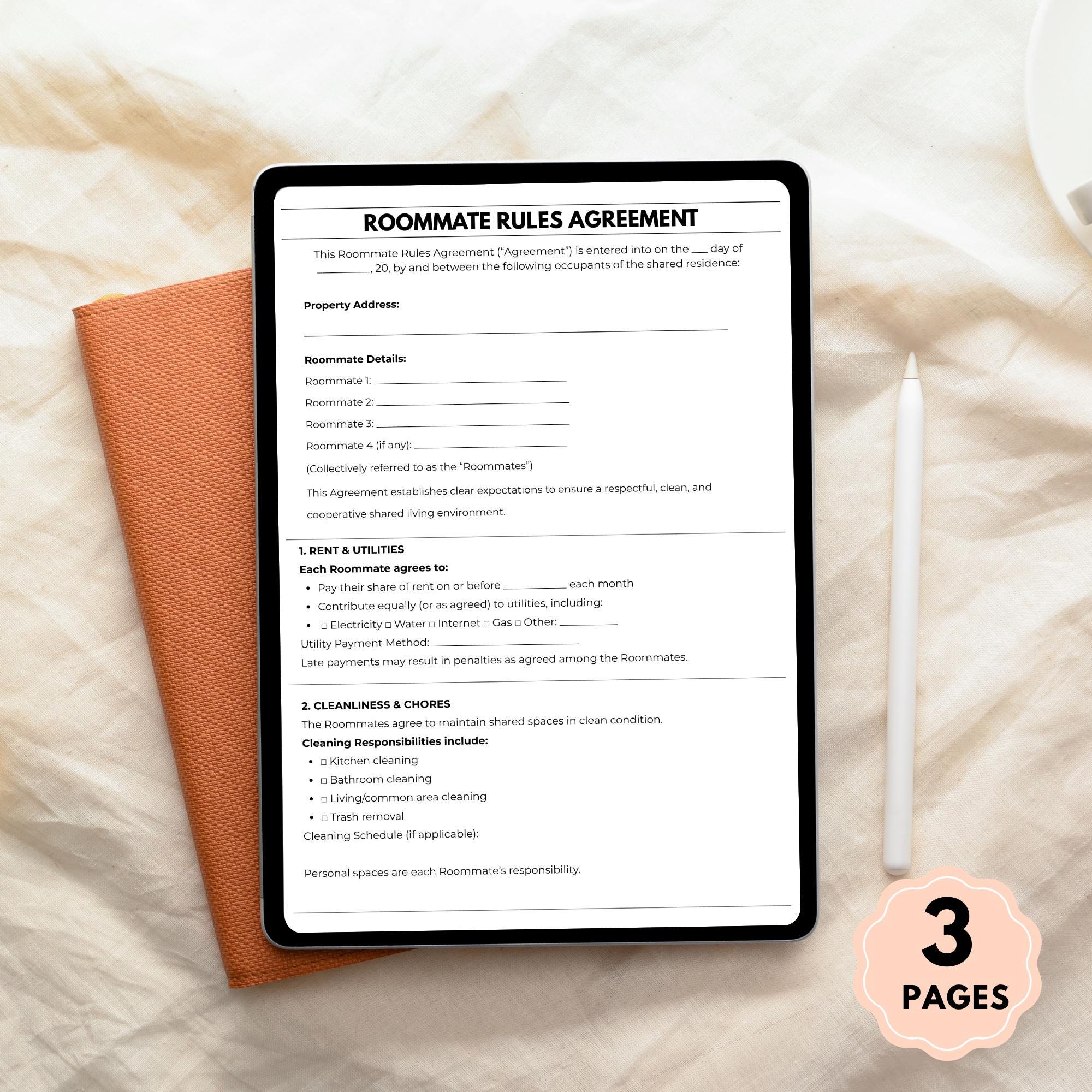 Editable Roommate Rules Agreement – Roommate House Rules Contract ...