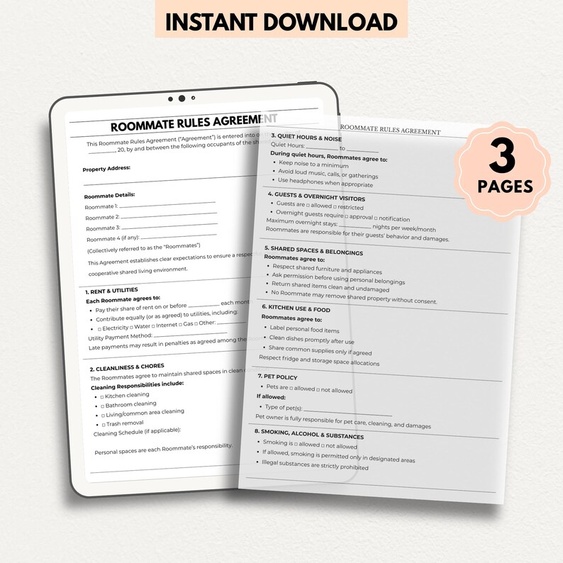 Editable Roommate Rules Agreement – Roommate House Rules Contract ...