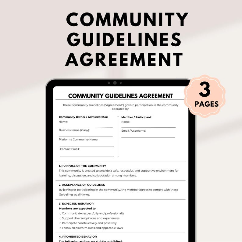 Editable Community Guidelines Agreement | Online Community Rules PDF ...