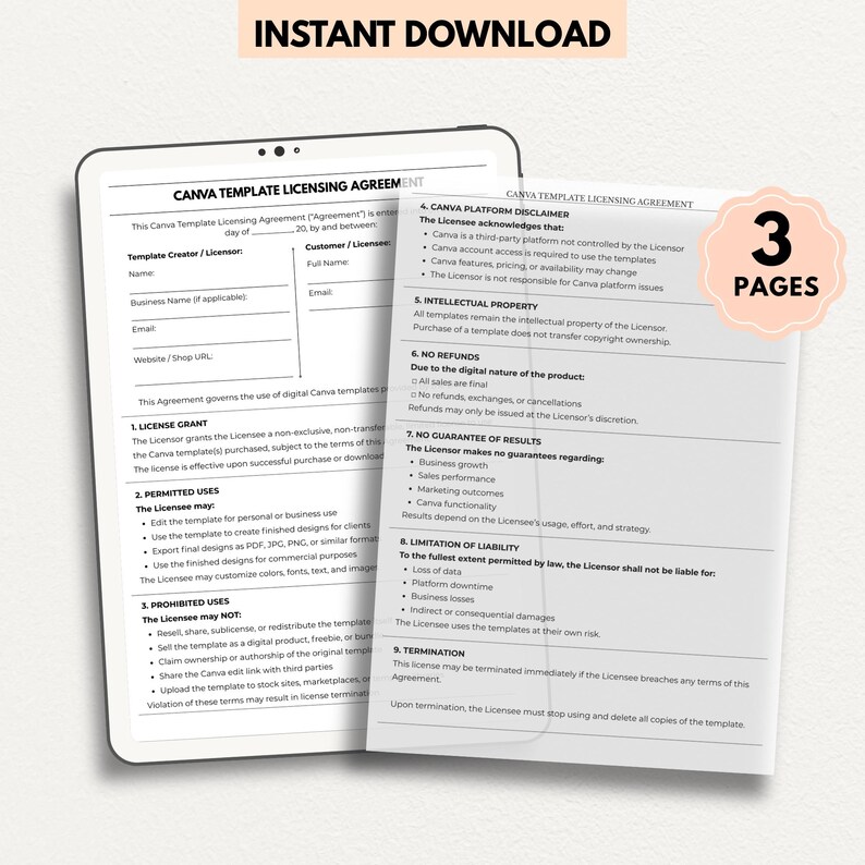 Editable Canva Template Licensing Agreement – Digital Template License ...