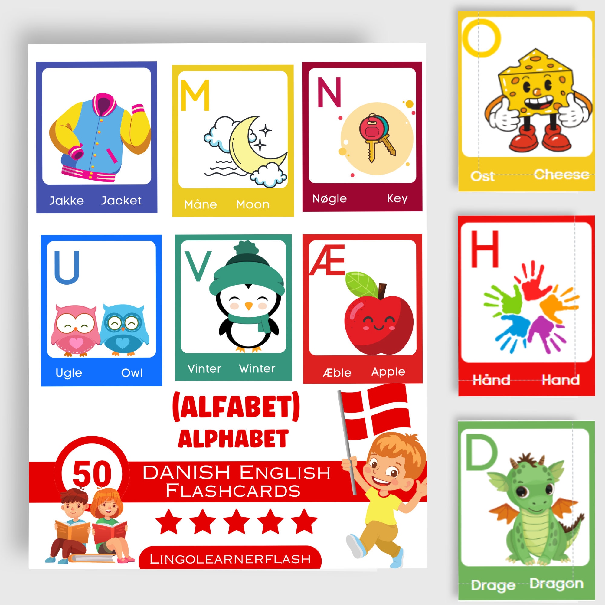 Danish Bilingual Flashcards: Dive Into Danish Alphabet, Numbers, Shapes ...