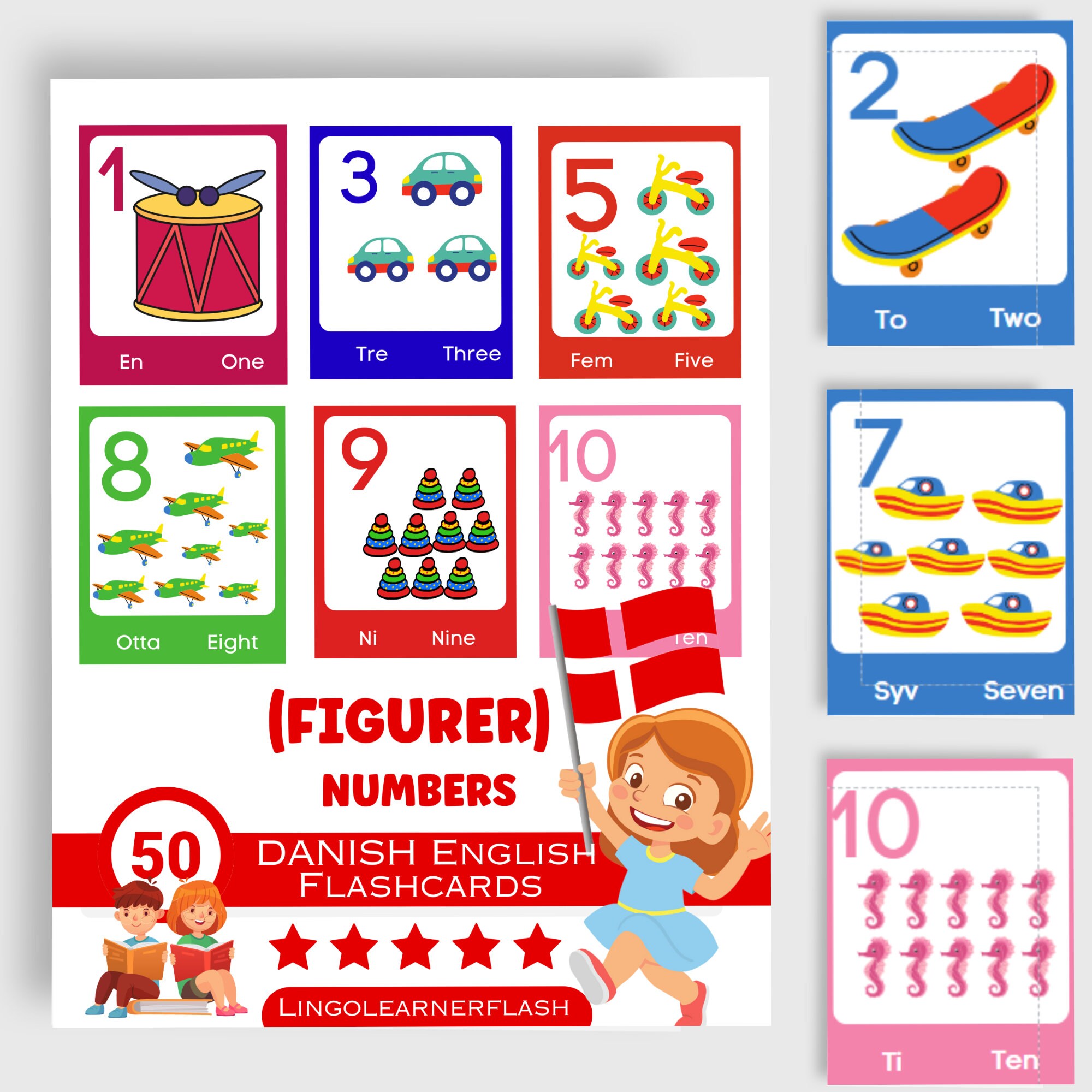 Danish Bilingual Flashcards: Dive Into Danish Alphabet, Numbers, Shapes ...