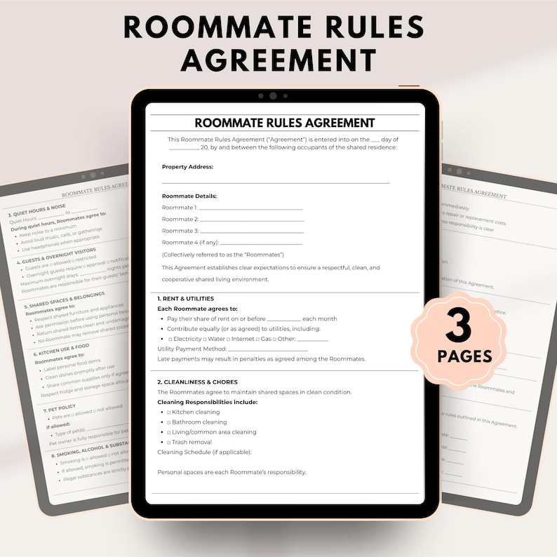 Editable Roommate Rules Agreement – Roommate House Rules Contract ...