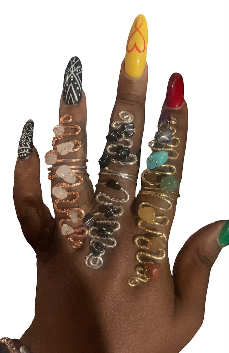 Silver Tone Artisan Crafted Copper Wire-wrapped Full-finger Ring With ...
