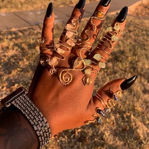 Gold Tone Artisan Crafted Copper Wire-wrapped Full-finger Ring With ...