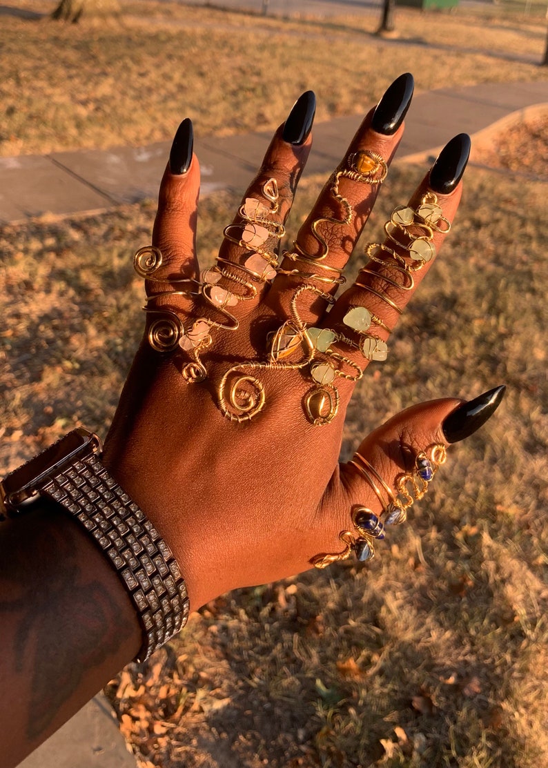 Silver Tone Artisan Crafted Copper Wire-wrapped Full-finger Ring With ...