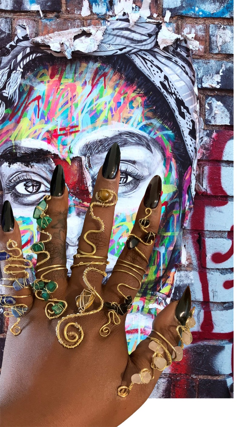 Silver Tone Artisan Crafted Copper Wire-wrapped Full-finger Ring With ...