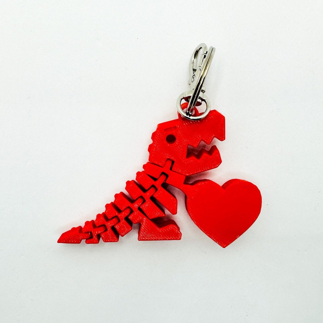 Flexi T Rex Dinosaur Love Heart Keyring Keychain Tag Flexible ...