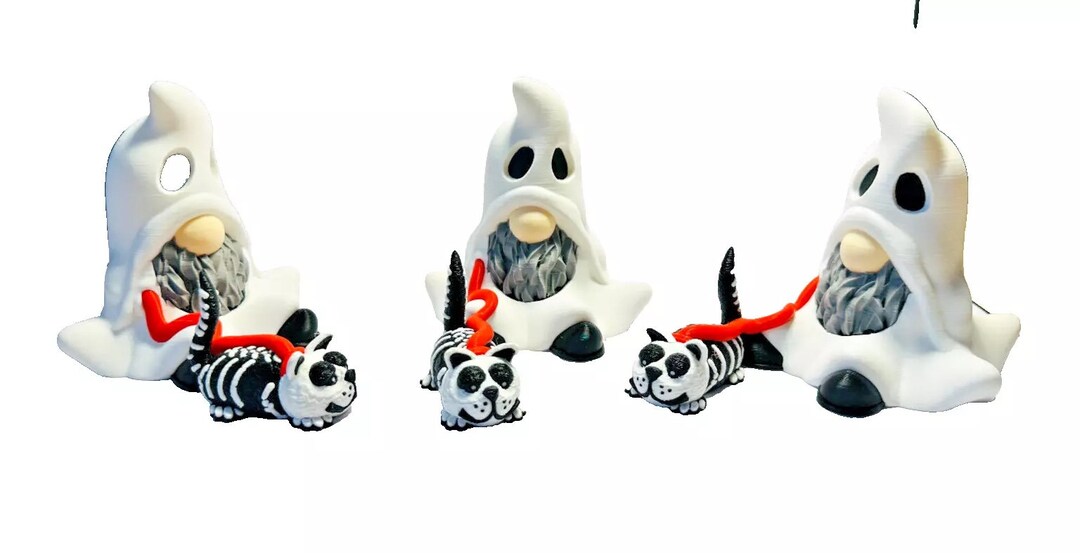 Ghost Gnome Gonk Walking Skeleton Kitty Cat Ghoulish Ornament Statue ...
