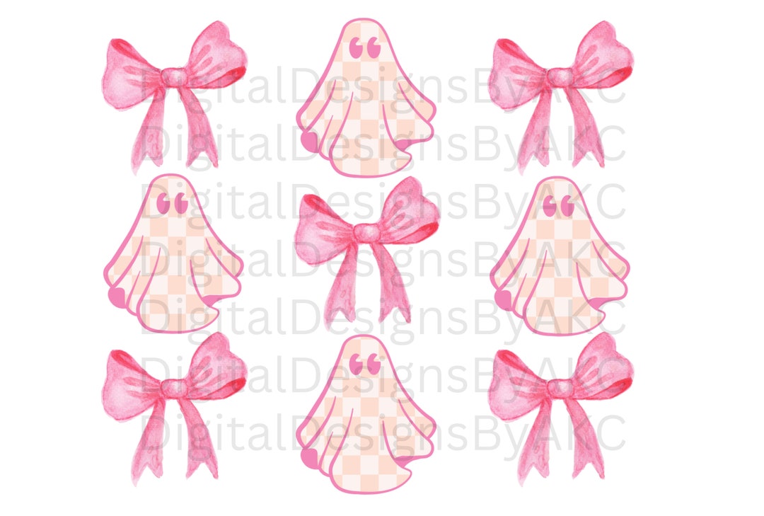 Digital Coquette Pink Bow Checkered Ghost PNG - Etsy